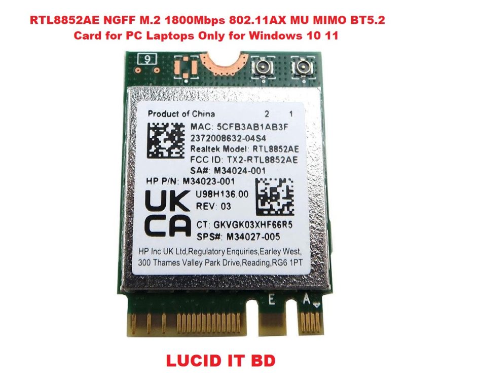 6 RTL8852AE NGFF M.2 1800Mbps 802.11AX MU MIMO BT5.2 Card for PC ...